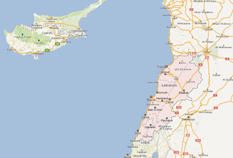 Lübnan Haritası ve Lübnan Uydu Görüntüleri